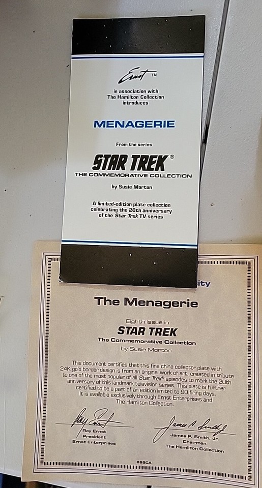 Star Trek The Menagerie Commemorative 1987 Plate Hamilton 8.5" w COA ...