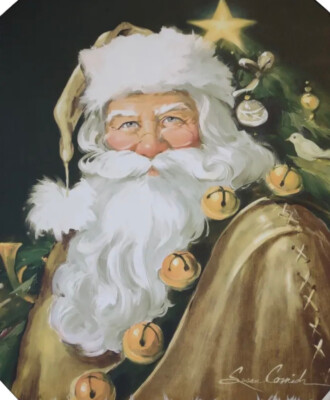 Dollar General Black And Gold Canvas Santa Print Susan Comish 22wx28h ...