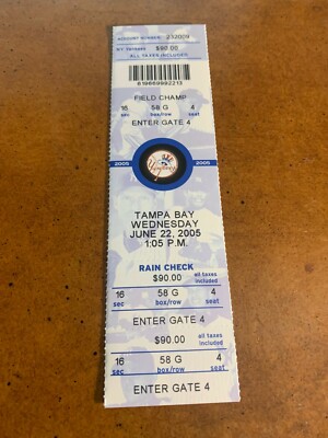 2005 New York Yankees v Devil Rays Baseball Ticket Reggie Taylor Last ...