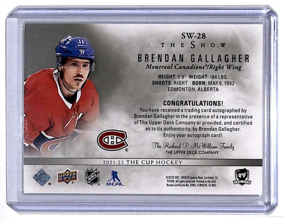 2021-22 The Cup The Show White Auto Brendan Gallagher Auto (ChrLav) | eBay