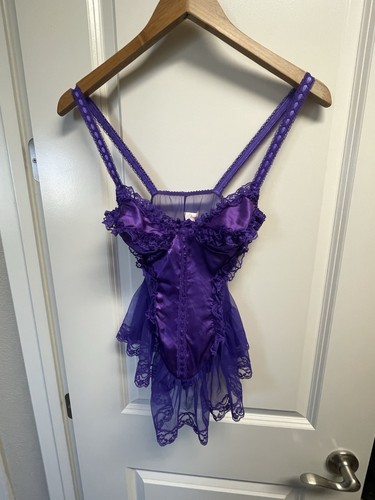 NWOT VTG Alana Gale Purple Lace Ruffle French Teddy Lingerie Sissy Size ...