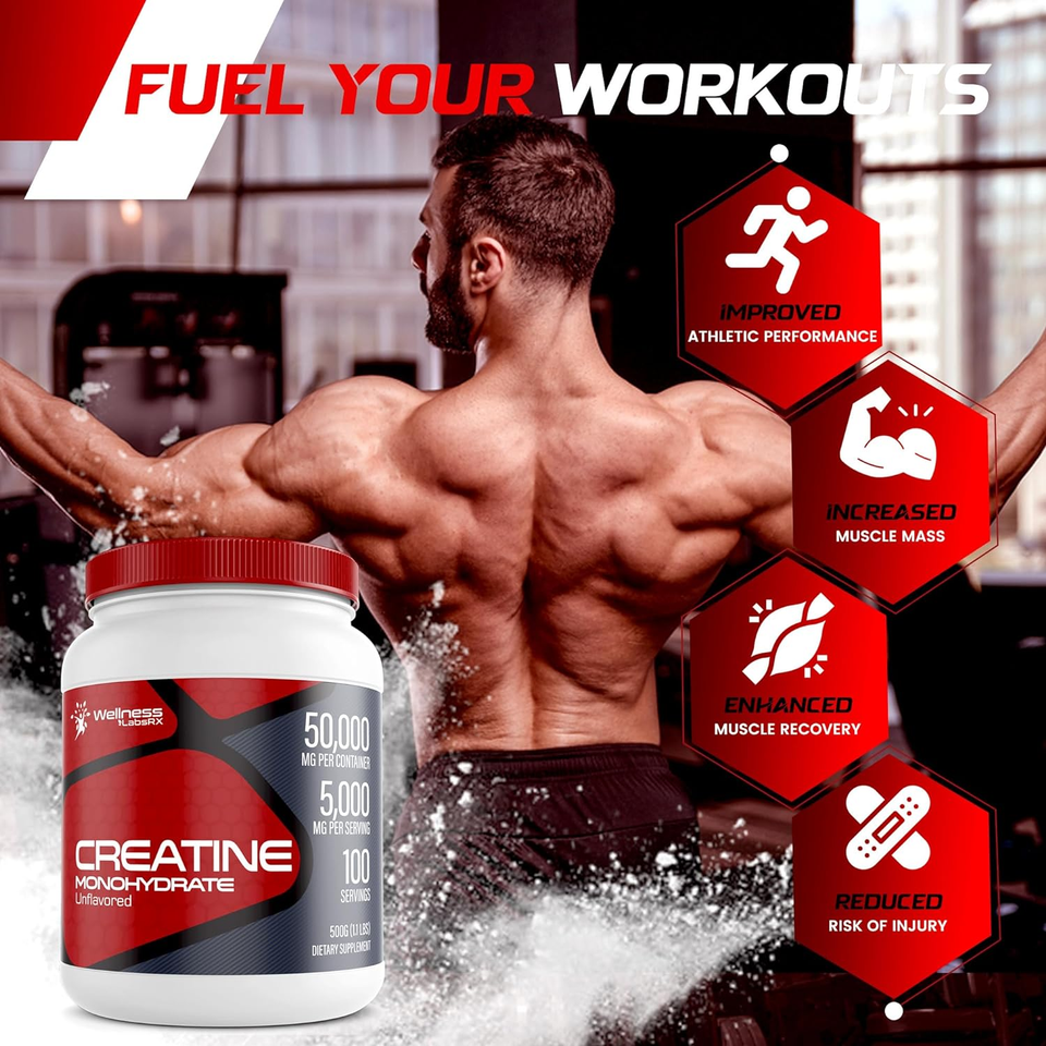 Creatine Monohydrate Powder - 5000Mg, (1.1Lbs) 100 Servings, Micronized ...
