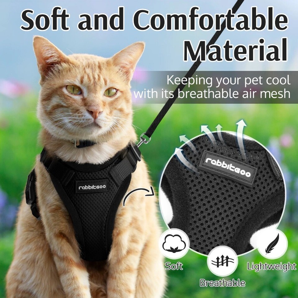 rabbitgoo Pet Cat Harness and 59" Leash Escape Proof Adjustable Vest ...