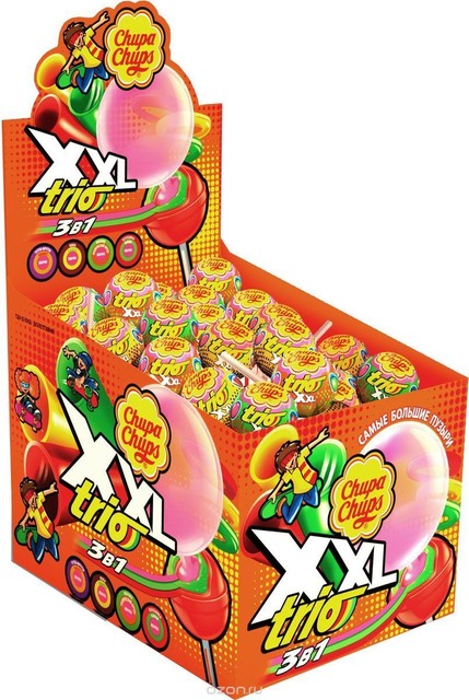 40x Chupa Chups XXL Trio Large Lollipops With Bubble Gum Center for ...