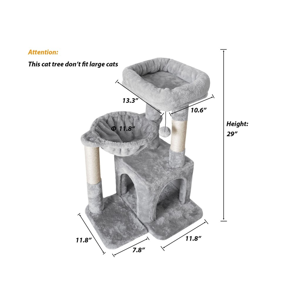 Cat Tree, Small Cat Tower with Sisal Scratching Post and Hammock Light ...