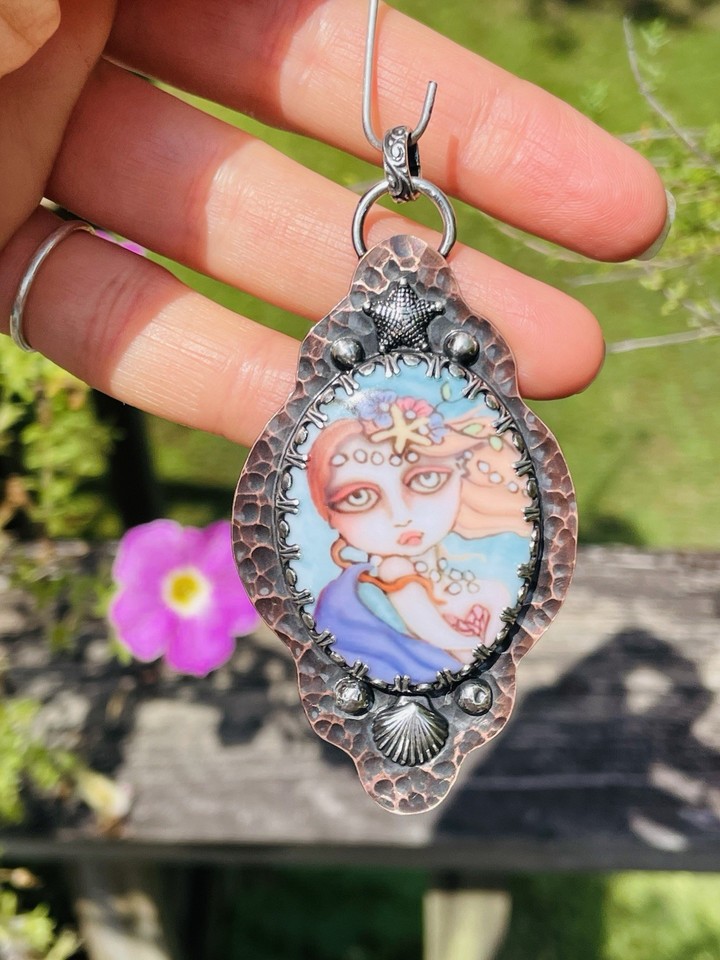 Mermaid Pendant in Copper and 925 Sterling Silver HANDMADE Mermaid ...