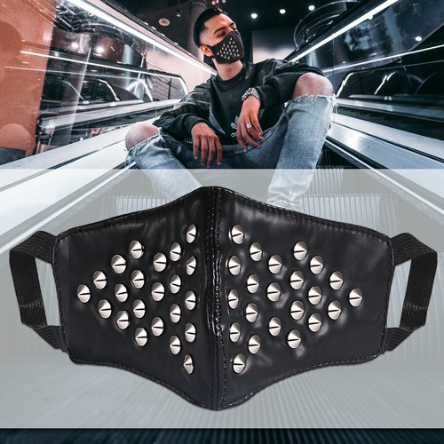 Men's Punk Leather Studded Half Face Mouth Mask Outdoors Cycling Biker ...