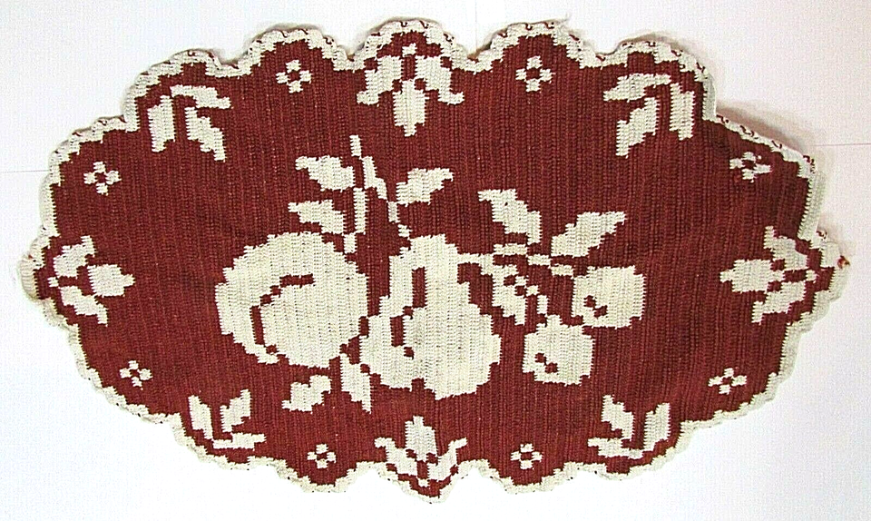 Vintage 1940's Handmade 12x19 Pear Apple Fruit Ivory Rust Brown ...