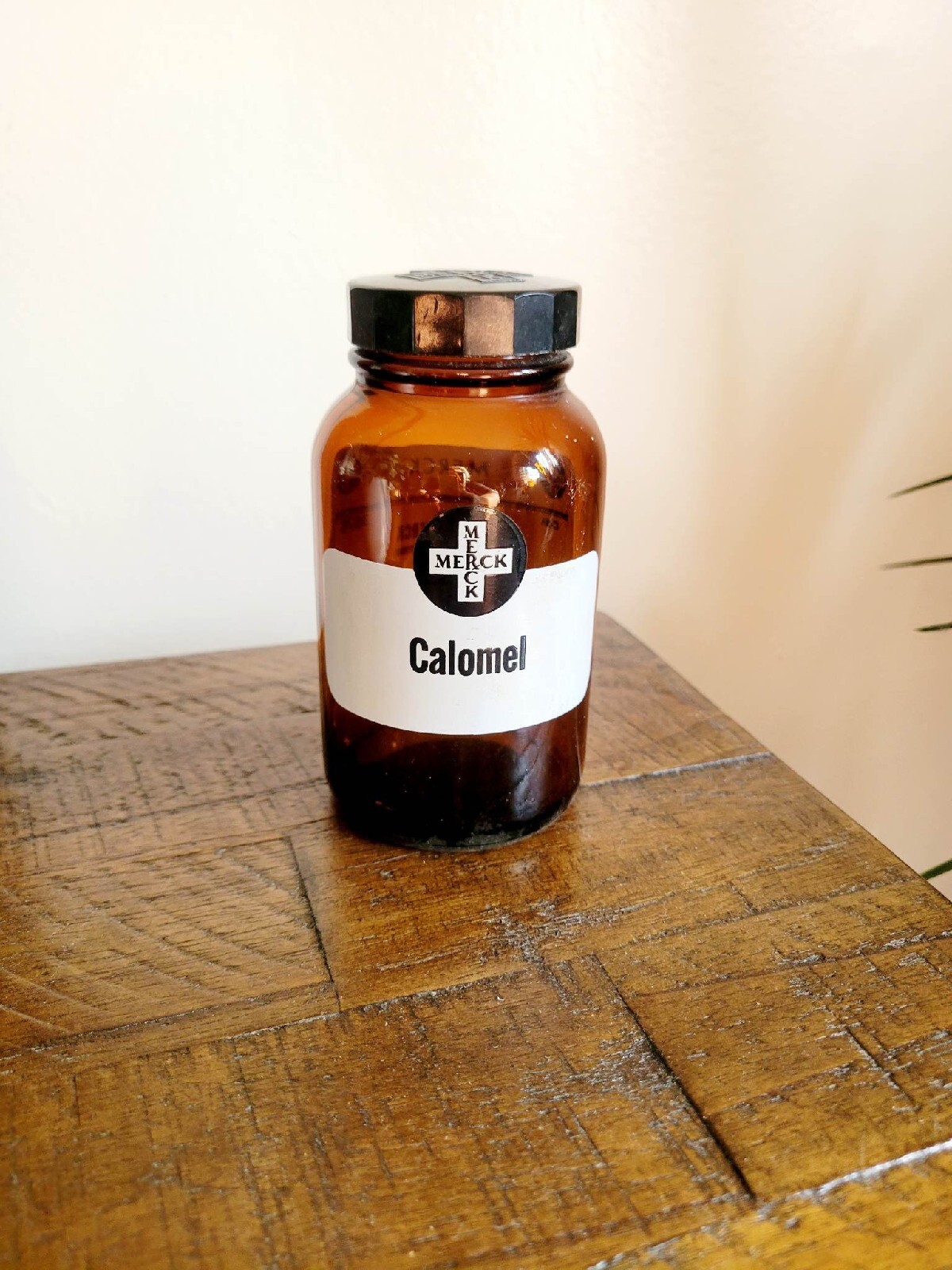 Vintage MERCK Calomel Apothecary Medicine Pharmacy Amber Glass Bottle ...
