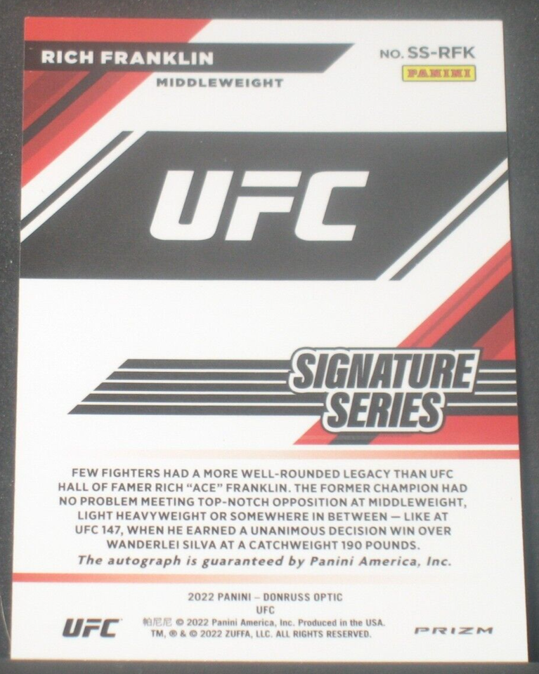 Rich Franklin 2022 Panini Donruss Optic UFC Signature Series Holo ...