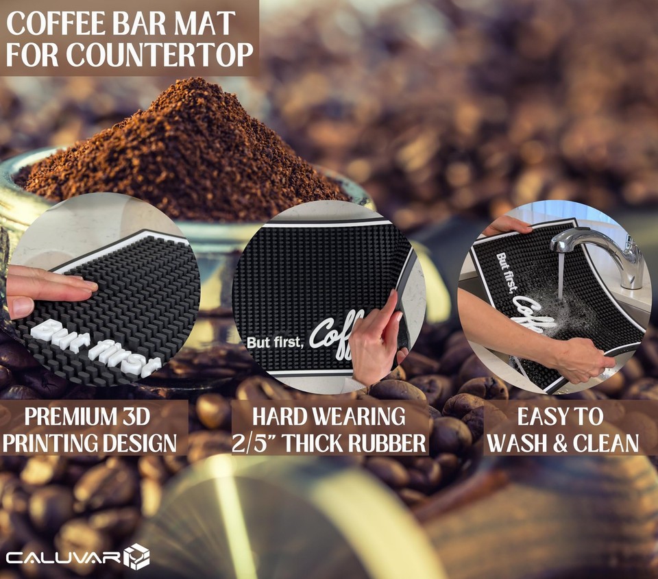 But First Coffee Mat for Countertop, Rubber Bar Mat and Coffee Bar Sign ...