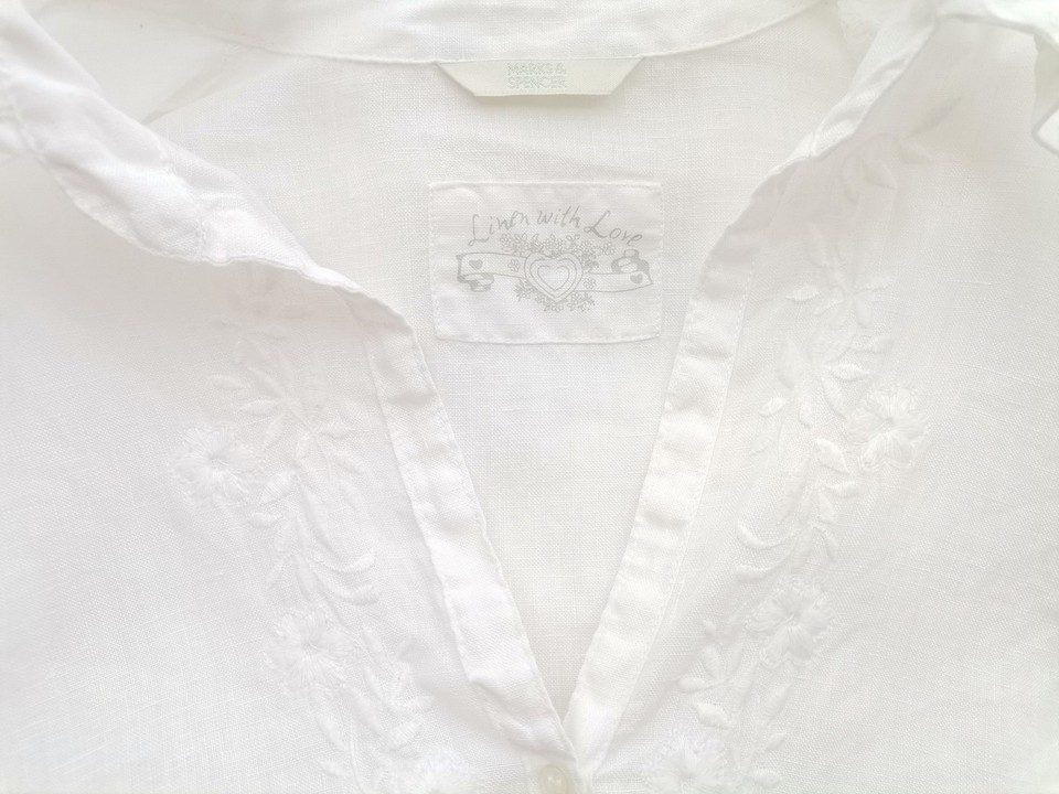 MARKS&SPENCER Womens Buttoned Shirt Blouse 14/16 (42) White Linen Short ...