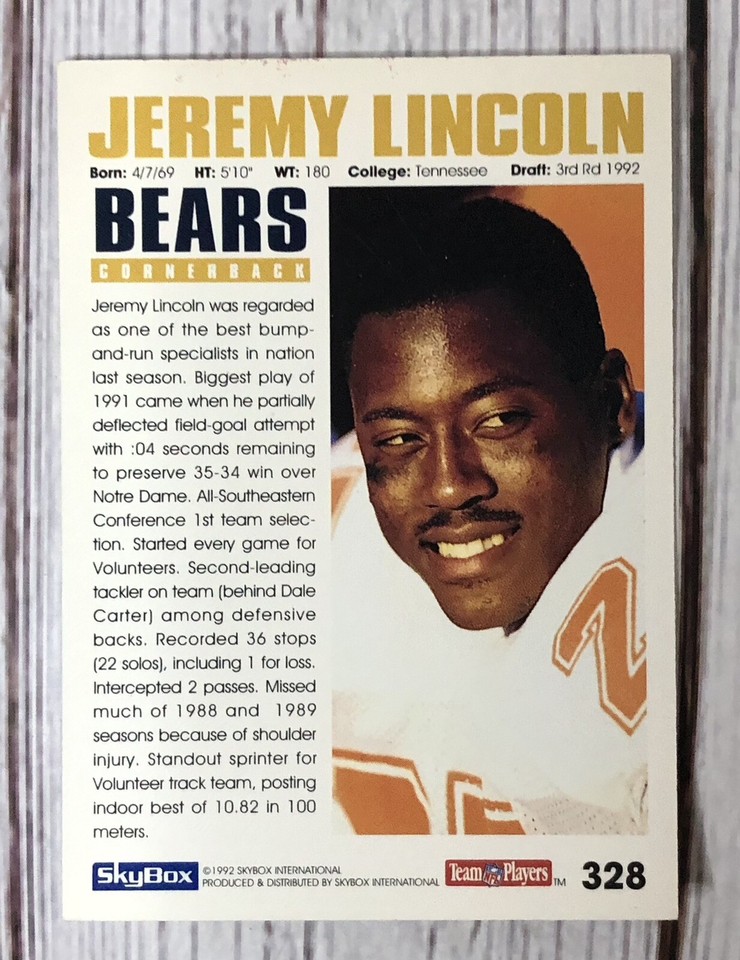 1992 SkyBox Football Card Jeremy Lincoln Rookie Chicago Bears #328 | eBay