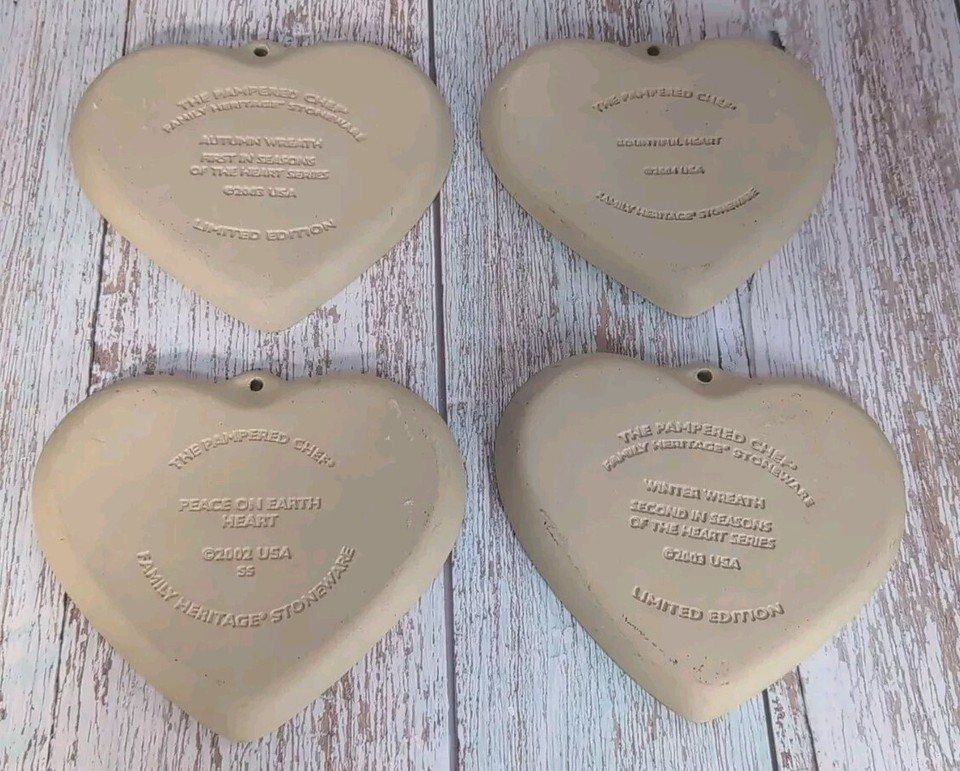 4 Vintage Pampered Chef Stoneware Mold Bountiful Heart Peace On Earth ...