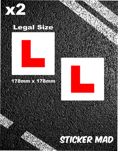 x2 L PLATE Stickers Vinyl - DVLA Legal size - Leaner Drivers Self ...
