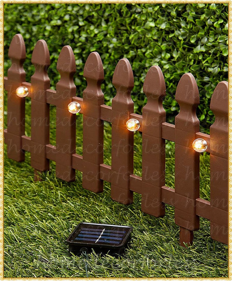 4-PC Solar Border Picket Fence Panels Flower Bed Pathway Lawn Garden ...