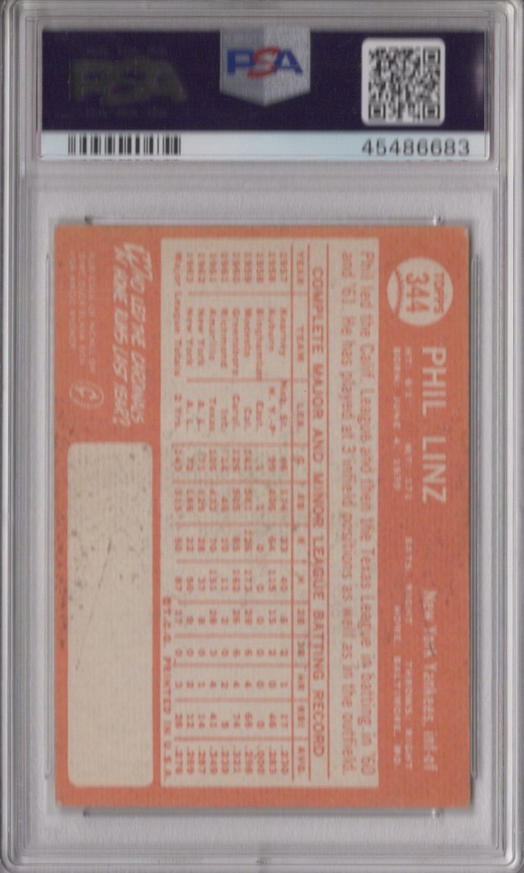 Phil Linz 1964 Topps PSA/DNA Signed Autograph Card Auto New York ...