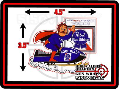 70's Pabst Beer Cool Blue Man On Snowmobile Vintage Decal Sticker 4.5 ...