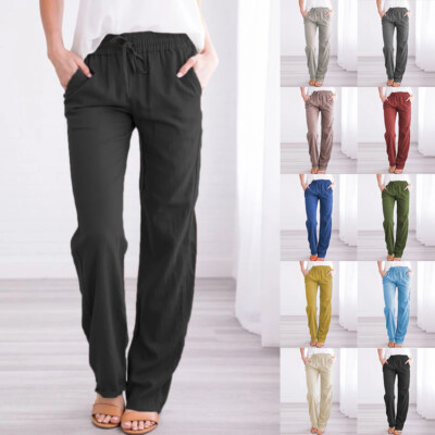 Women Casual Loose Pockets Pants Ladies Wide Legs Lace Up Solid Trousers Bottoms | eBay