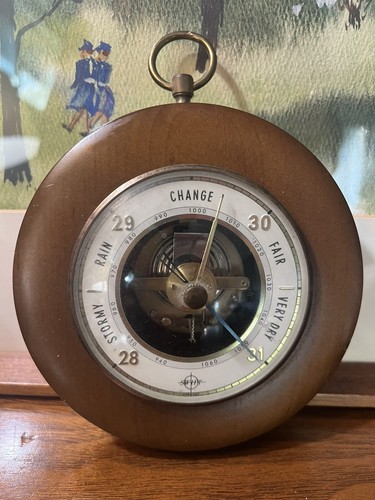 Vtg SWIFT Wall Barometer Made in West Germany Round Wood Frame Brass ...