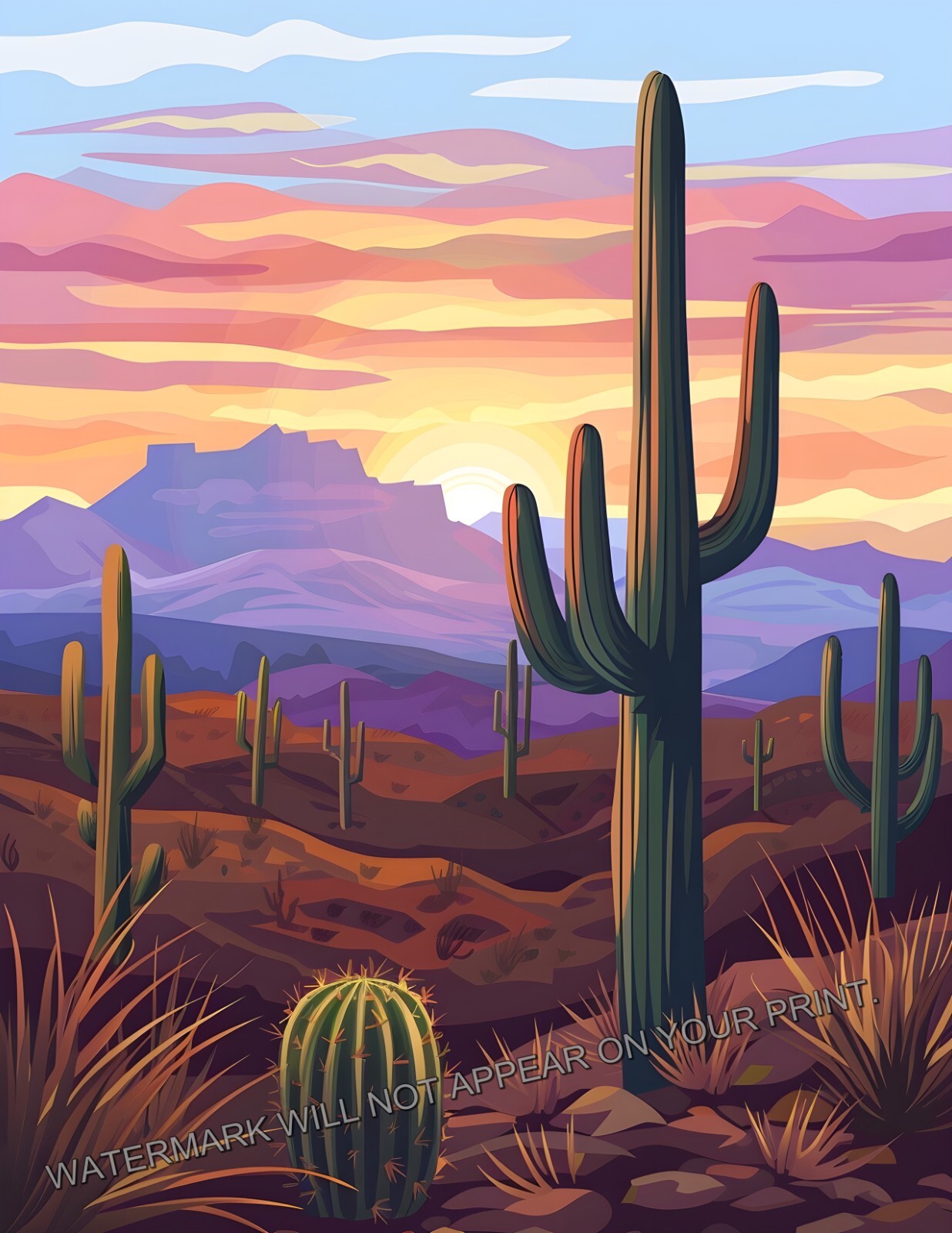 Saguaro National Park AZ Sonoran Desert Sunset Cactus Giclée Art Print ...