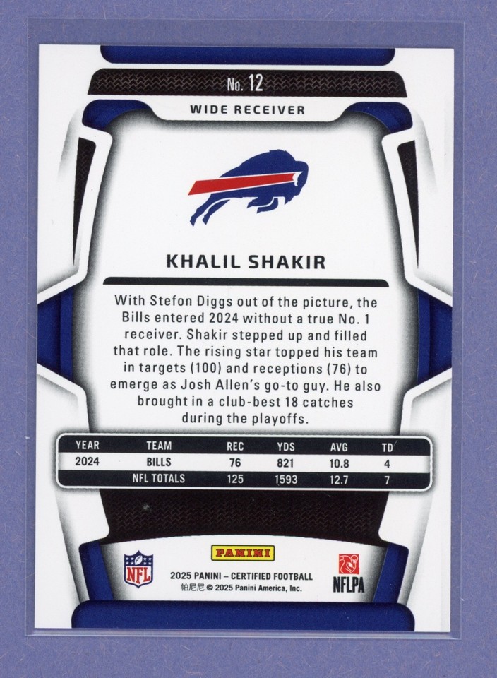 2025 Panini Certified Khalil Shakir Purple /299 Buffalo Bills | eBay