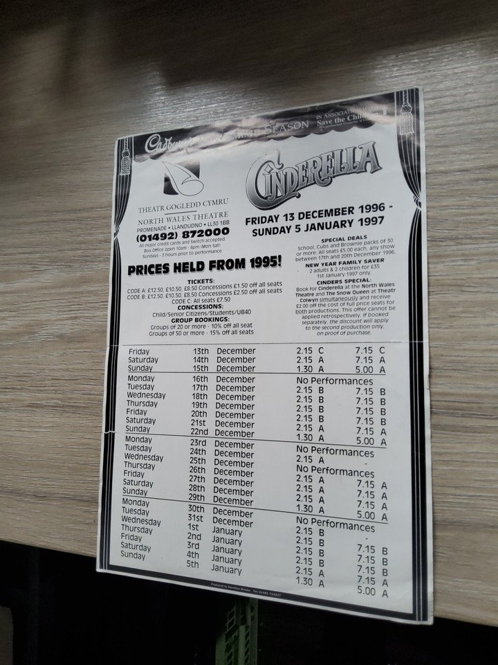 PANTO LLANDUDNO THEATRE FLYER 1996,ROD HULL+EMU,STU FRANCIS,KYM ...