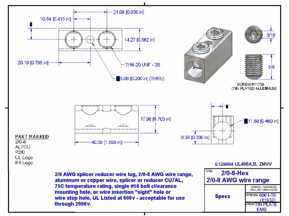 Splicer Reducer Cable Wire Screw Barrel Lug Splice Connector 2/0 2 4 ...