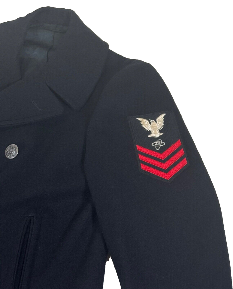 USN US Navy Enlisted Pea Coat Peacoat Wool Blue Silver Buttons 36 ...