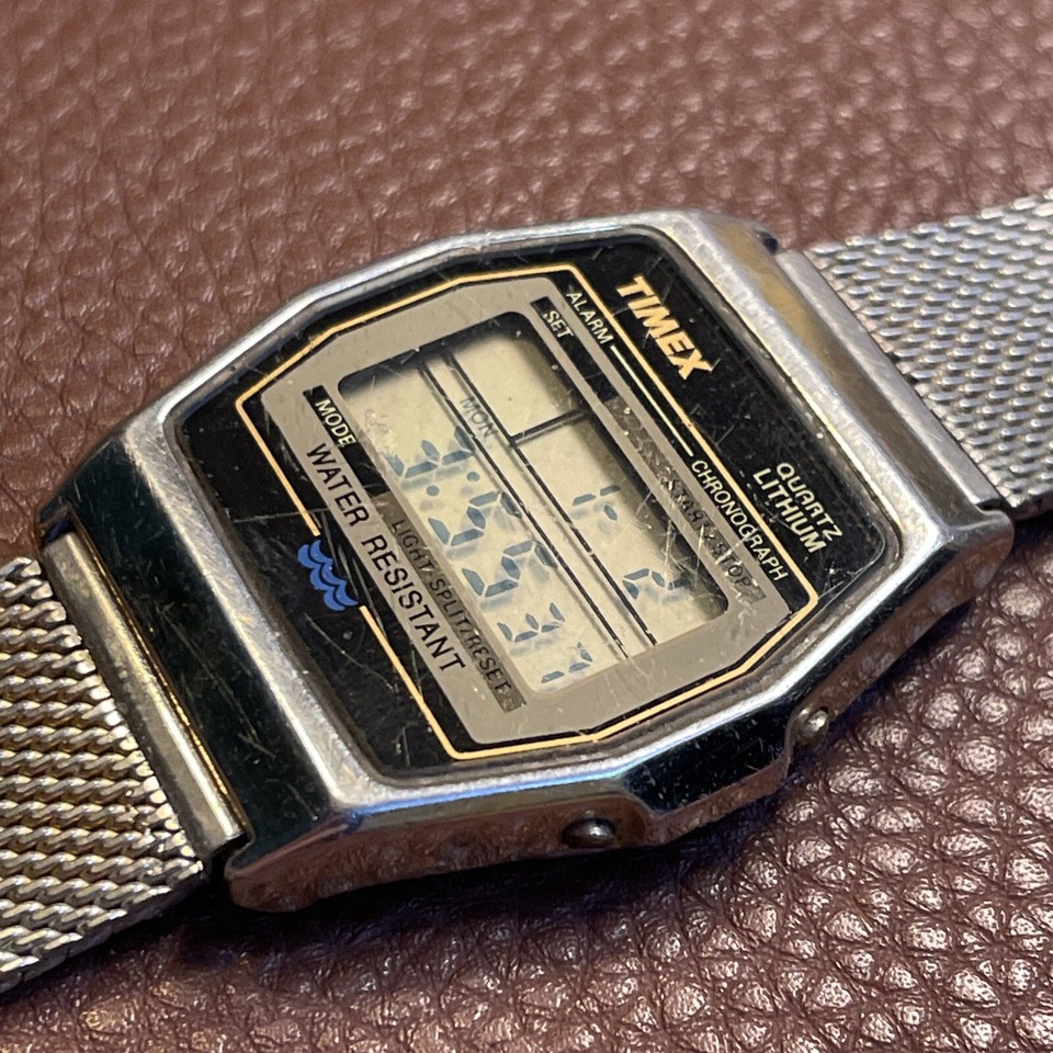 Vintage Timex Chrono Alarm Timer Digital Wristwatch Stainless Steel New ...