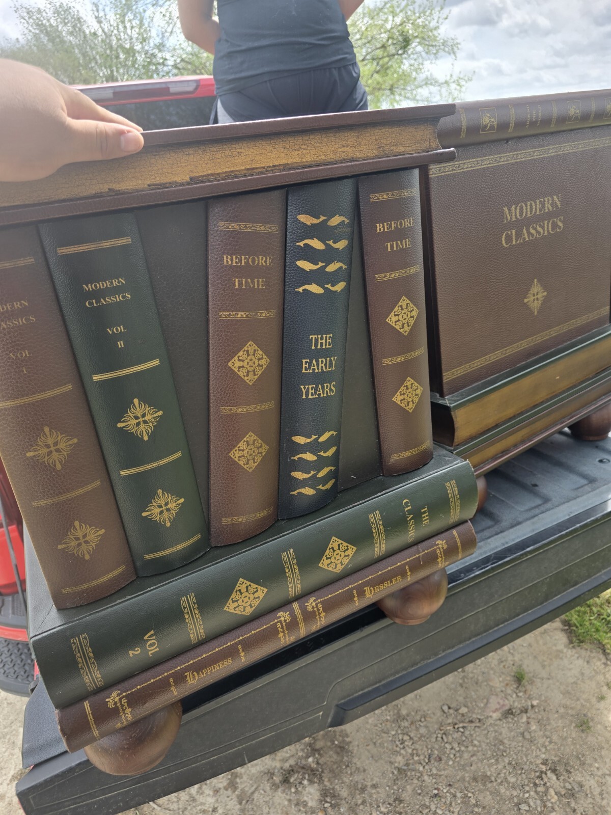 Regency Style Leather Faux Book Stack Side Table | eBay