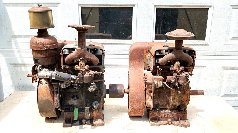 Pair Vintage Wisconsin TFD 2cyl Gas Engines Hand Crank & Electric Start ...