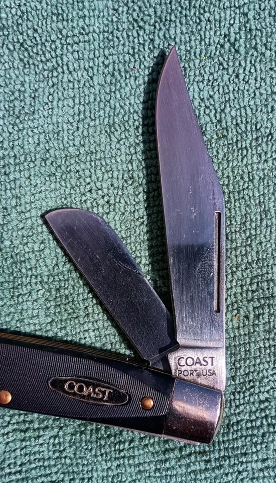 COAST Knife Three Blade STOCKMAN Black Sawcut Delrin Handles | eBay