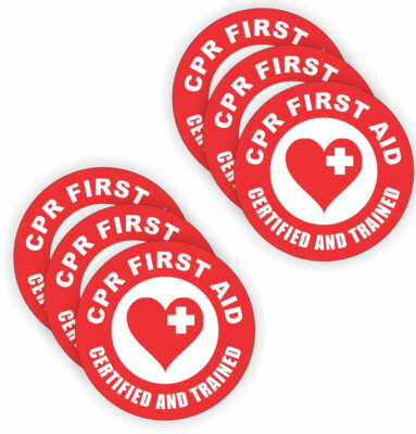 CPR First Aid Certified (6 Pack) HardHat Sticker (size: 2" color: Red ...