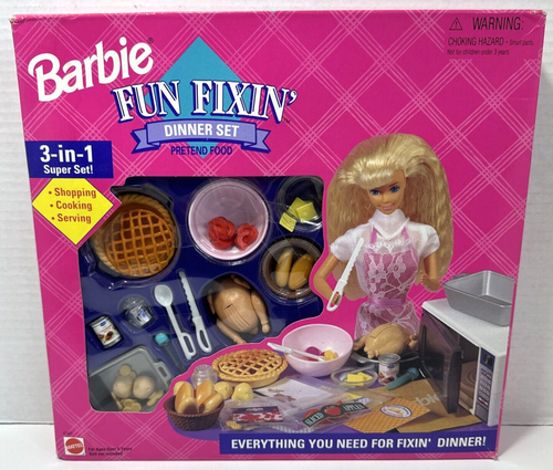 1995 Barbie Fun Fixin' Dinner Set Mattel 67431 Pretend Food NIB 3-in-1 ...