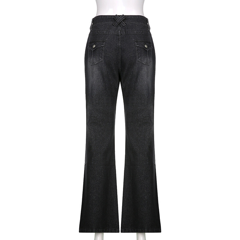 Lady Low Waist Flared Jeans Retro 90s Straight Denim Pants Bootcut ...
