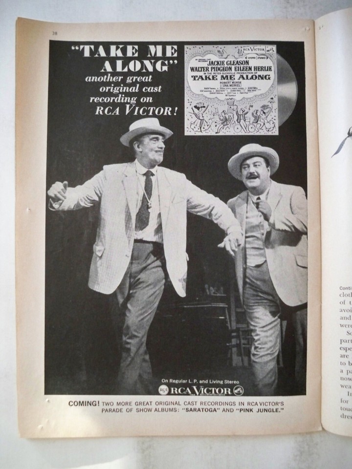 TAKE ME ALONG Playbill JACKIE GLEASON / WALTER PIDGEON / ROBERT MORSE ...