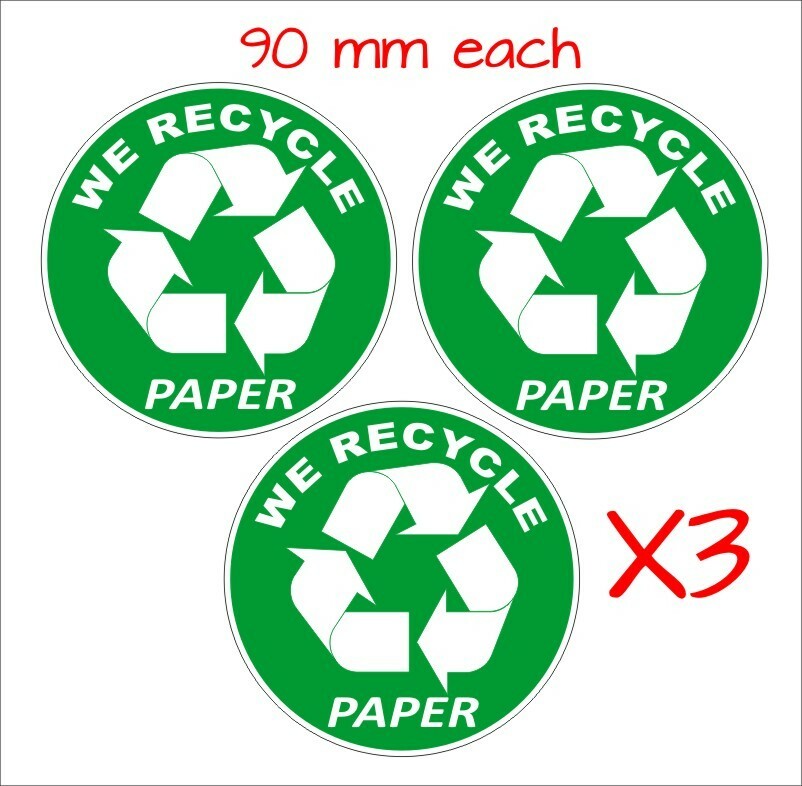We Recycle Paper Stickers THREE (3) 90 mm each | eBay