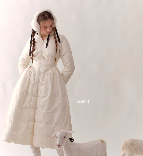Princess Winter Long Blue and White Down Jacket Warm Woman A-line Coat ...