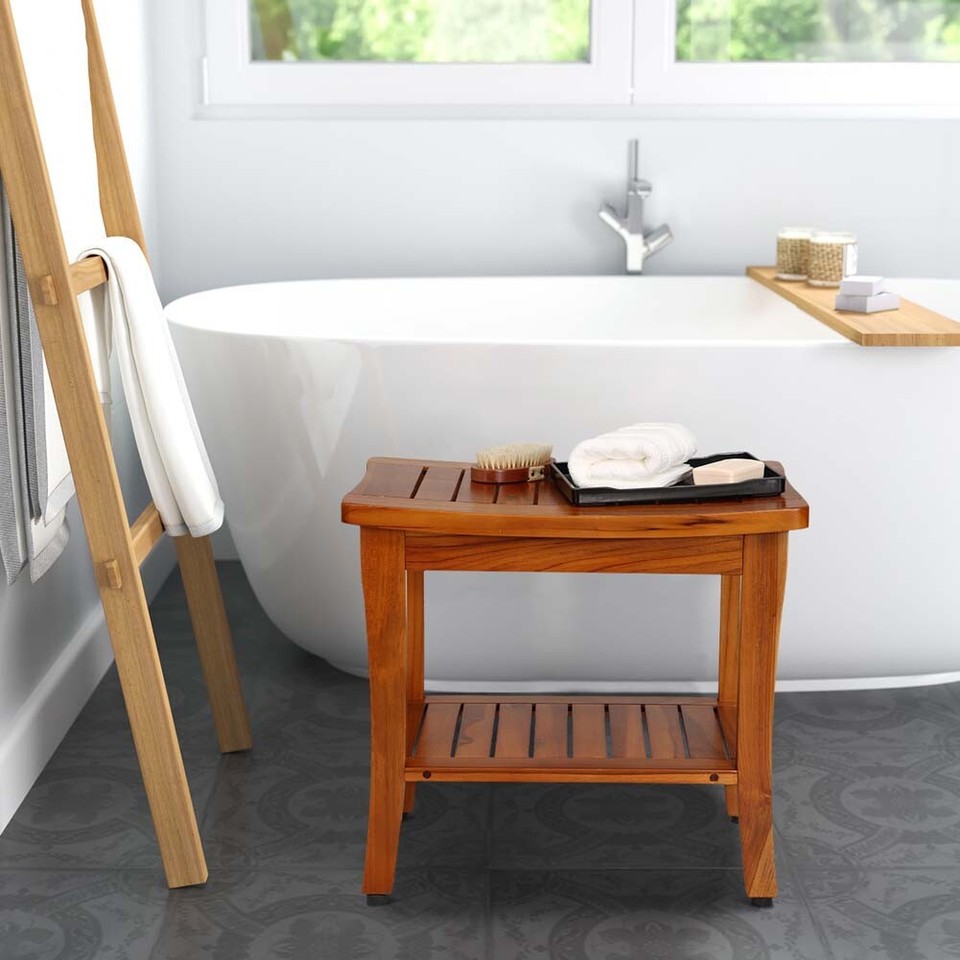 Waterproof Teak Shower Bench Seat Portable Spa Bathing Stools Bathroom ...