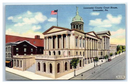 Lancaster, PA Postcard- COUTY COURT HOUSE American Flag Car | eBay