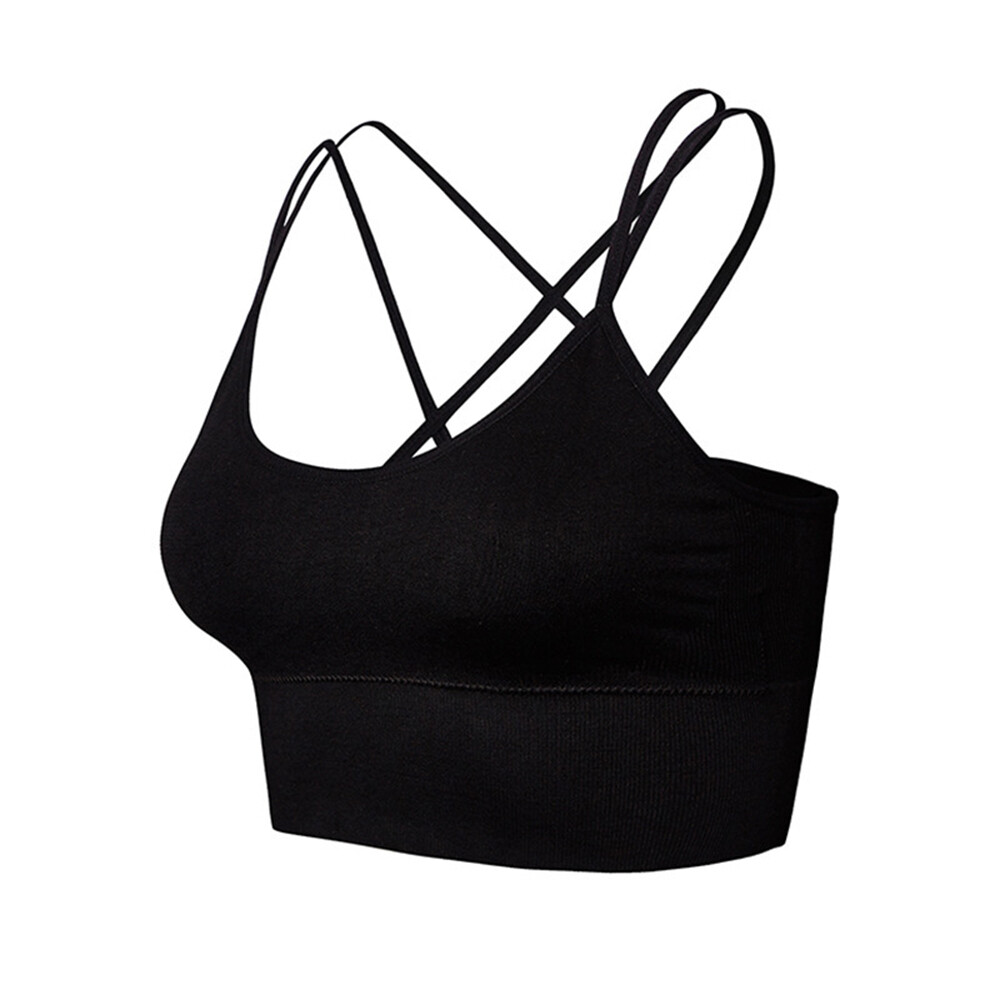 Women Strappy Sports Bra Yoga Running Medium Support Impact Gym Workout ...