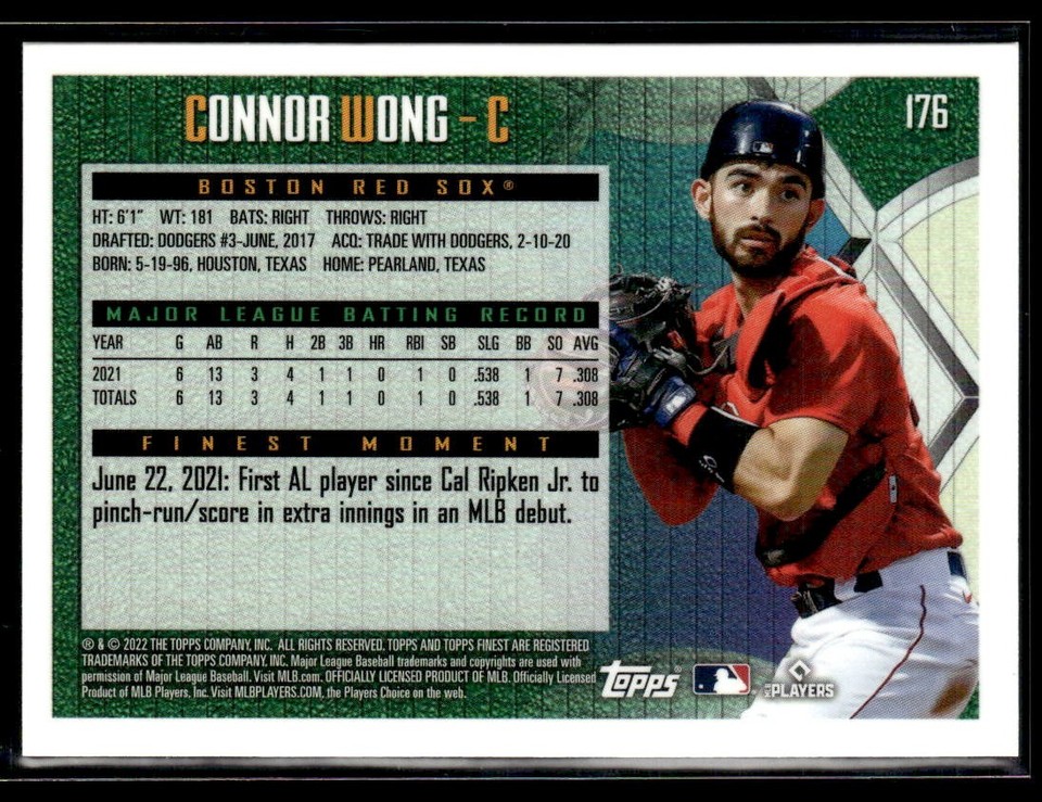 2022 Topps Finest Flashbacks #176 Connor Wong RC Baseball Card 3002F | eBay