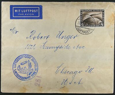 Rare 1929 Germany Zeppelin Airmail Cover with 4M Stamp - Workshop ...