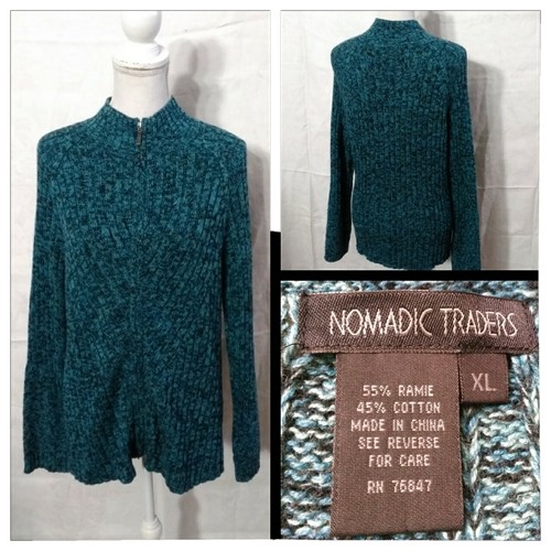 Nomadic Traders Sweater Women's XL Blue/Black Knit Full Zip Cardigan ...
