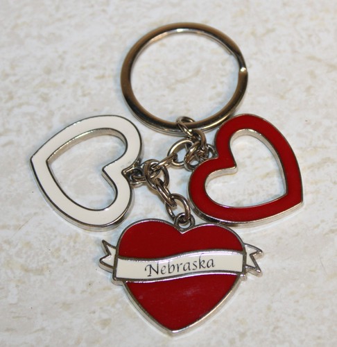 Vintage 1970s Red, White and Silver Metal Heart NEBRASKA Key Chain | eBay