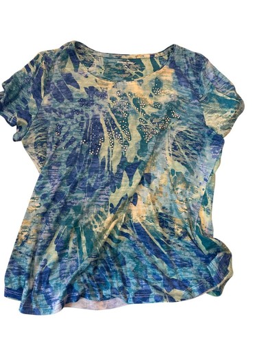Allison Daley Petites PM Short Sleeve Rhinestone Abstract Print ...