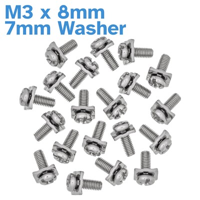 20pcs M3 x 8mm Terminal Block Screws 7mm Square Washers Nickle Plated ...