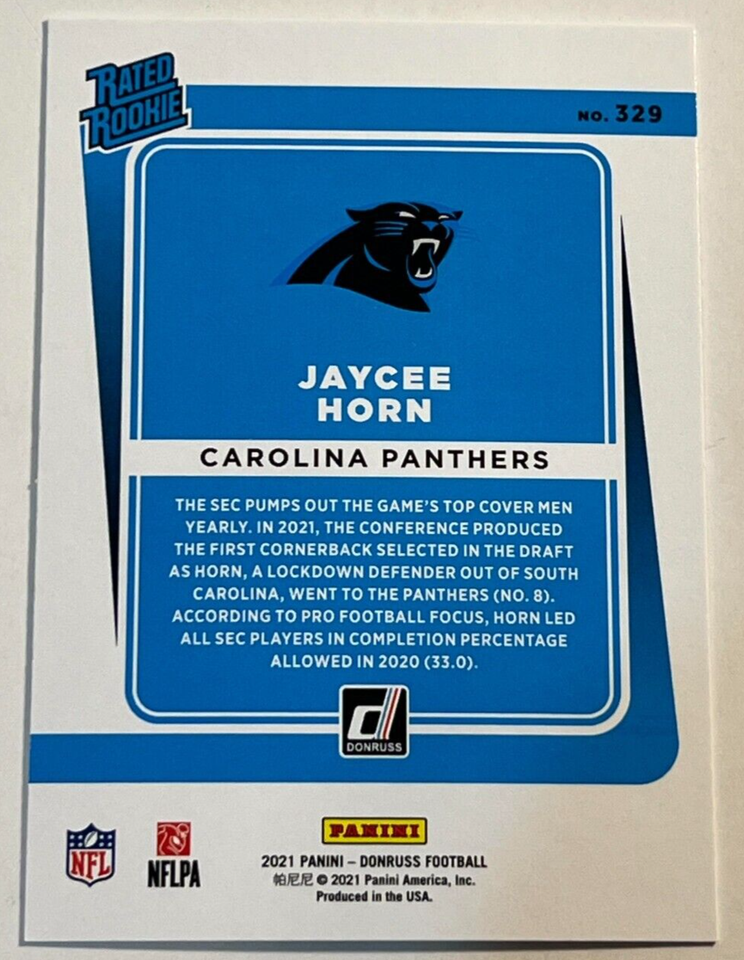 2021 Panini Donruss Football RC Rated Rookie #329 Jaycee Horn Carolina ...