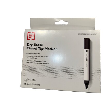 TRU RED Dry Erase Markers, Chisel Tip, Black, Box of 12. | eBay
